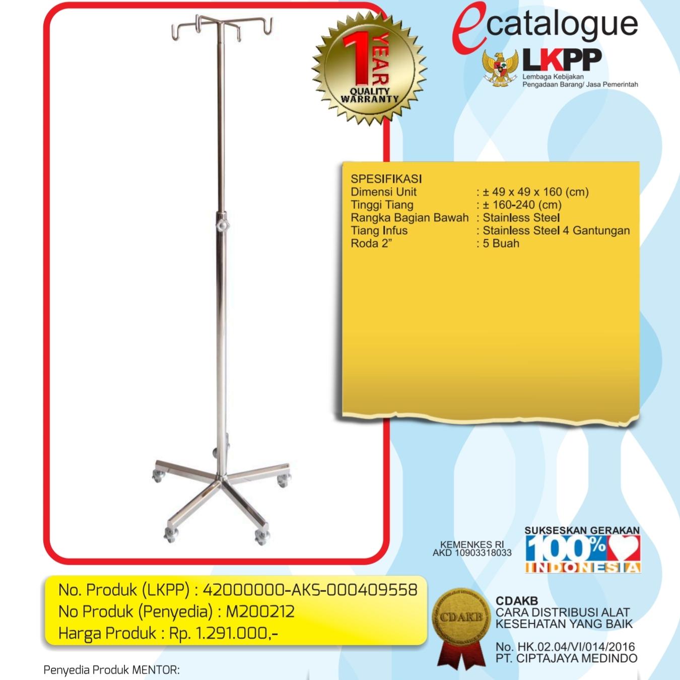 Jual MENTOR Infusion Stand / Standard Infuse Stainless Steel 4 Hooks ...